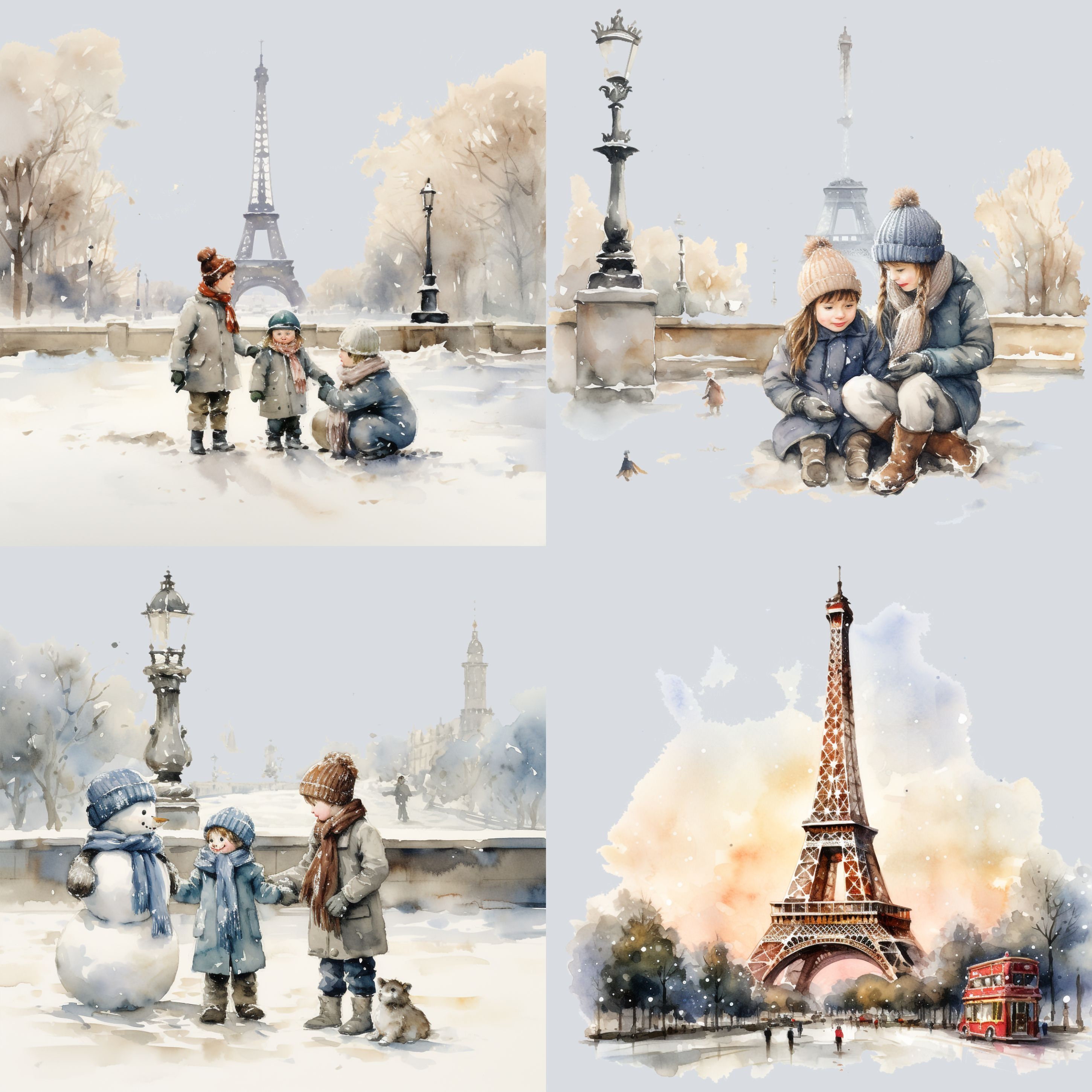 Christmas in Paris Clipart, Winter Paris Clipart, Watercolor Christmas ...
