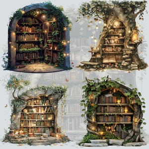 Woodland Library Clipart, Enchanted Forest Clipart, Woodland Book Lover ...