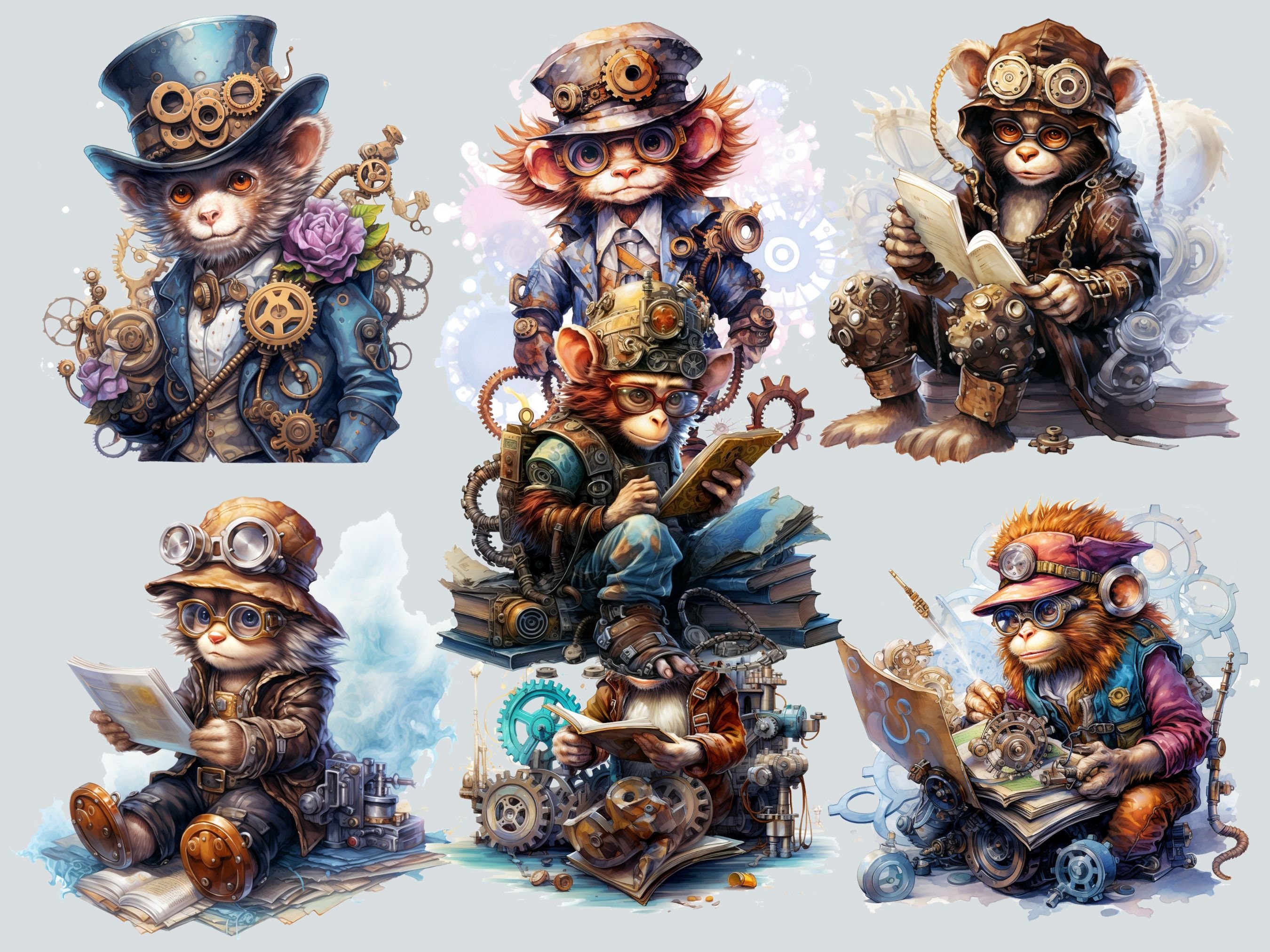 Steampunk Monkey Bundle PNG Steampunk Clipart Junk Journal - Etsy
