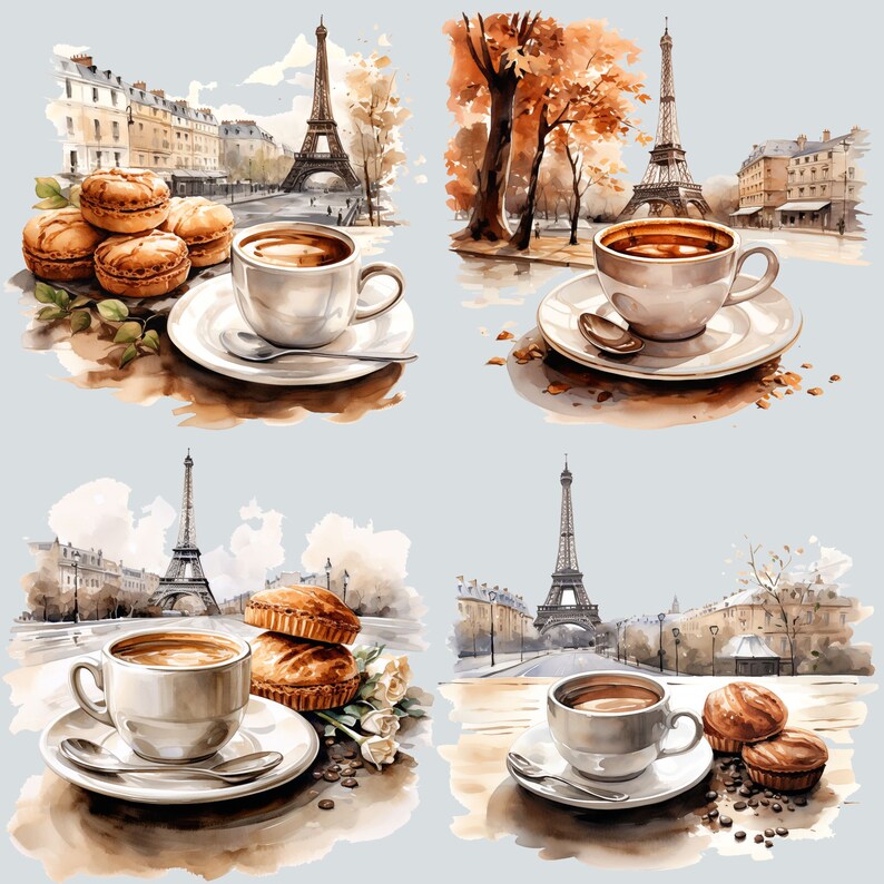 Cute Paris Cafe Clipart PNG Watercolor Coffee Shop Clipart - Etsy