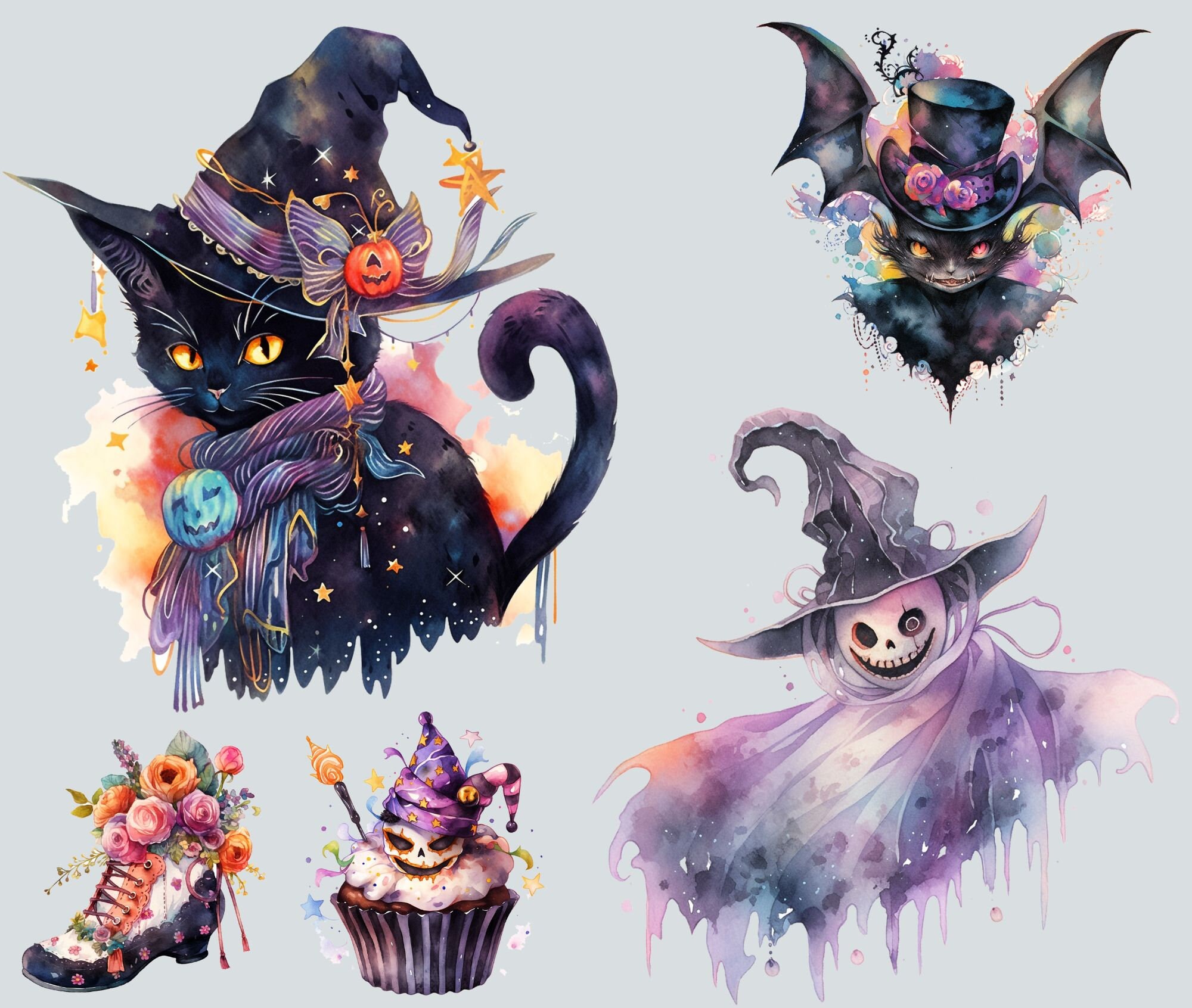 Cute Halloween Clipart Pack Spooky Clipart PNG Mummy Witch - Etsy