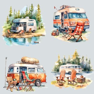 Adventure Campers Clipart, Watercolor Cute Caravan PNG Digital Clip Art ...