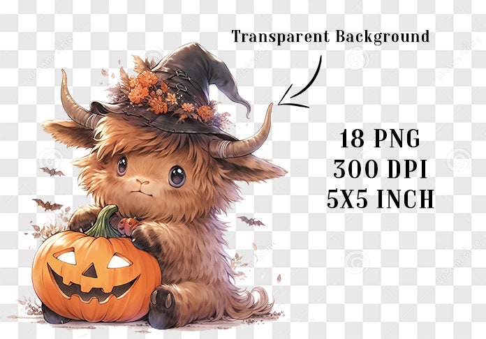 Halloween Highland Cow Clipart Witch Highland Cow PNG Baby Highland Cow ...
