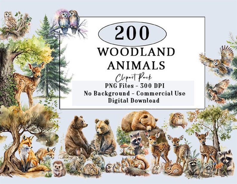Woodland Animals Clipart Collection Watercolor Forest Animals - Etsy