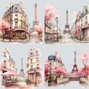Pink Paris Clipart, PNG Watercolor Romantic Paris Clipart, French ...