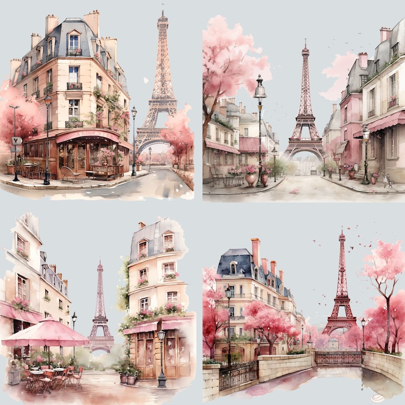 Pink Paris Clipart, PNG Watercolor Romantic Paris Clipart, French ...