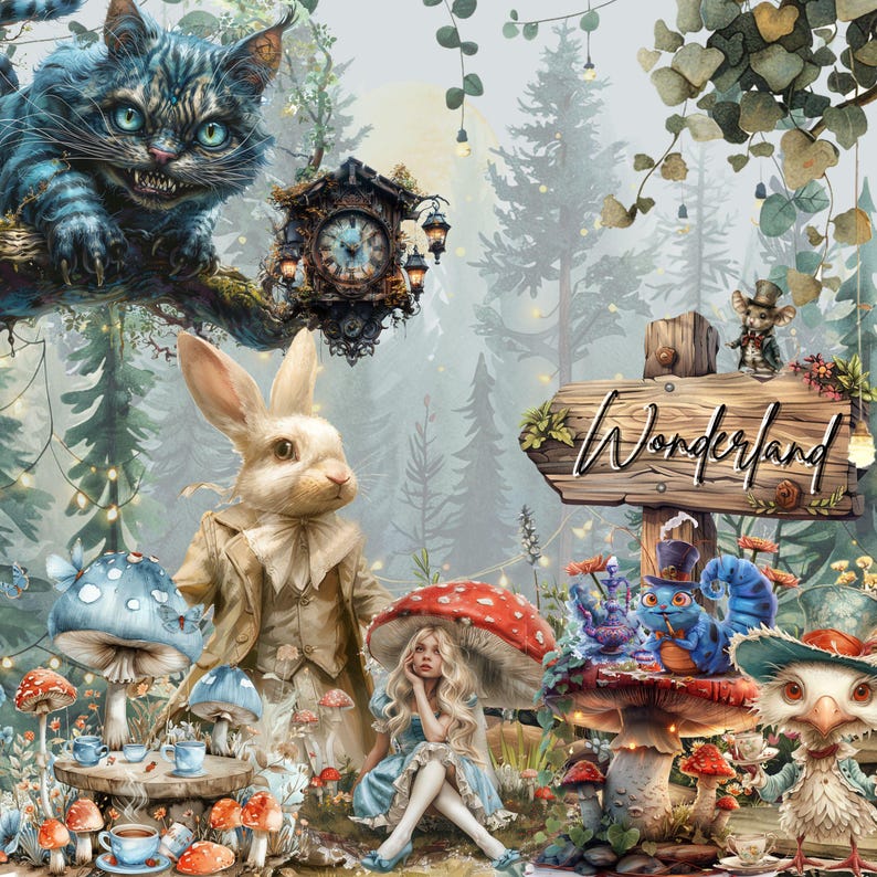 Alice Clipart Wonderland Clipart, PNG, Woodland Clipart Watercolor ...