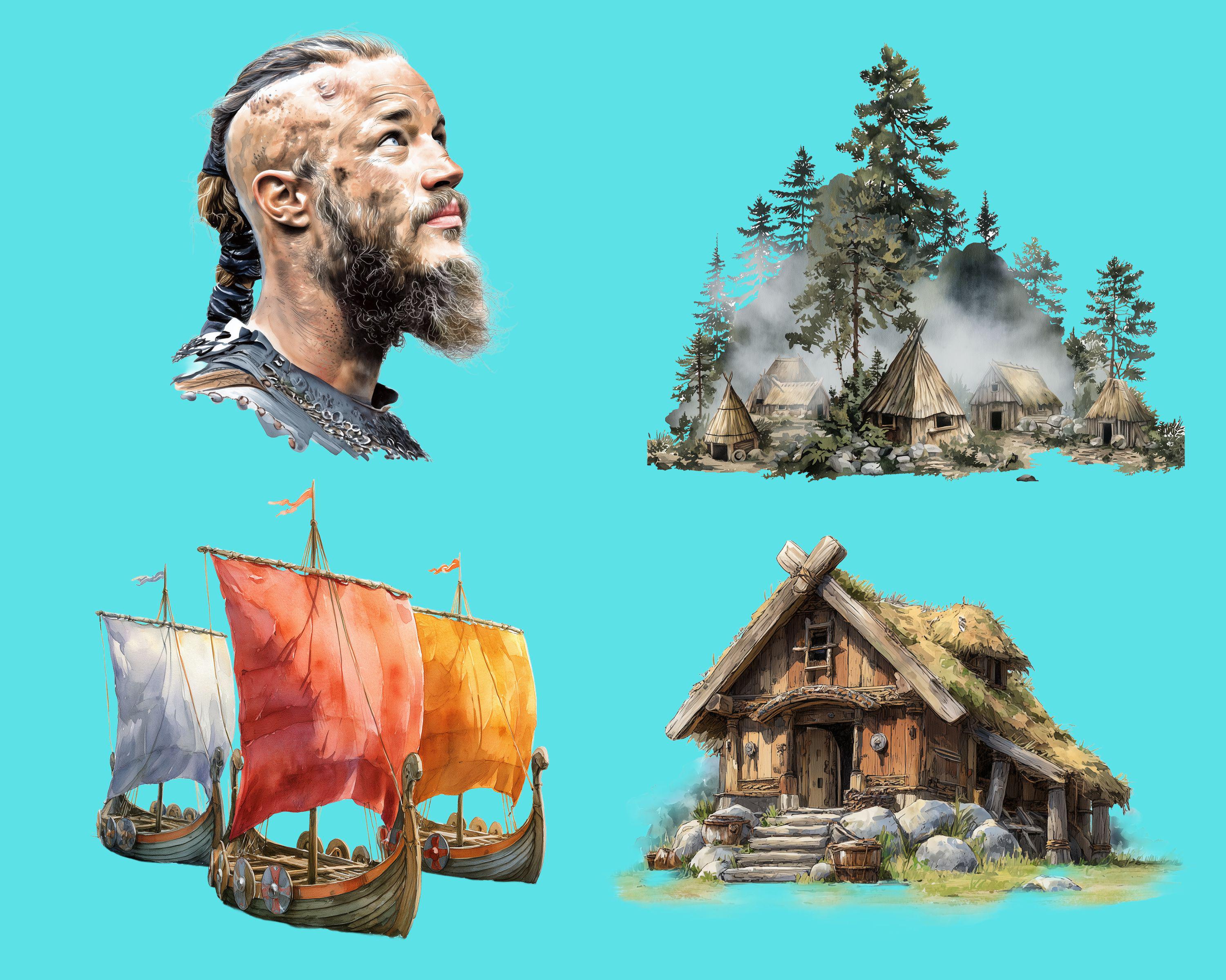 Watercolor Viking Clipart, Nordic Warrior Clipart, Viking Ship Clipart ...