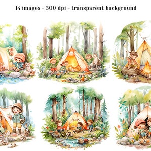 Kid Camping in the Woods Clipart Watercolor Kid Camping Clipart Camper ...