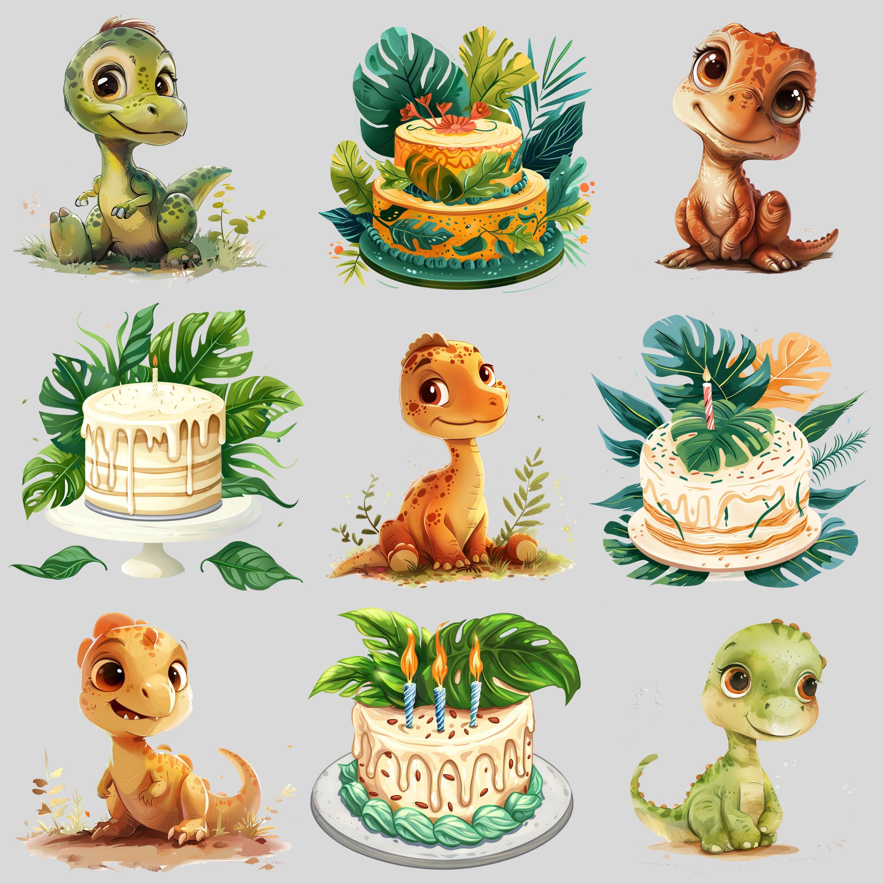 Watercolor Dinosaurs Clipart, Dino Theme Baby Party Printables, Cute ...