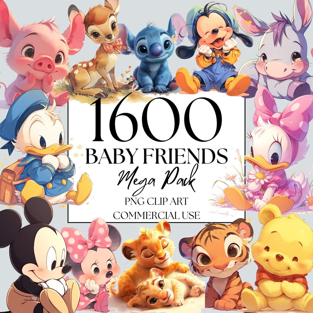 Baby Friends Clipart Megapack of 1600 PNG, Watercolor Birthday Party ...