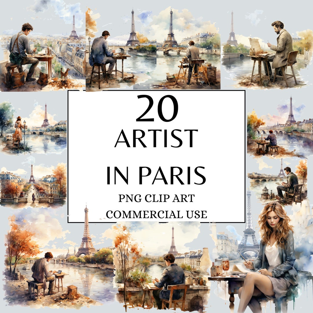 Artist in Paris Clipart, Parisian Illustration, French Clipart, Eiffel ...