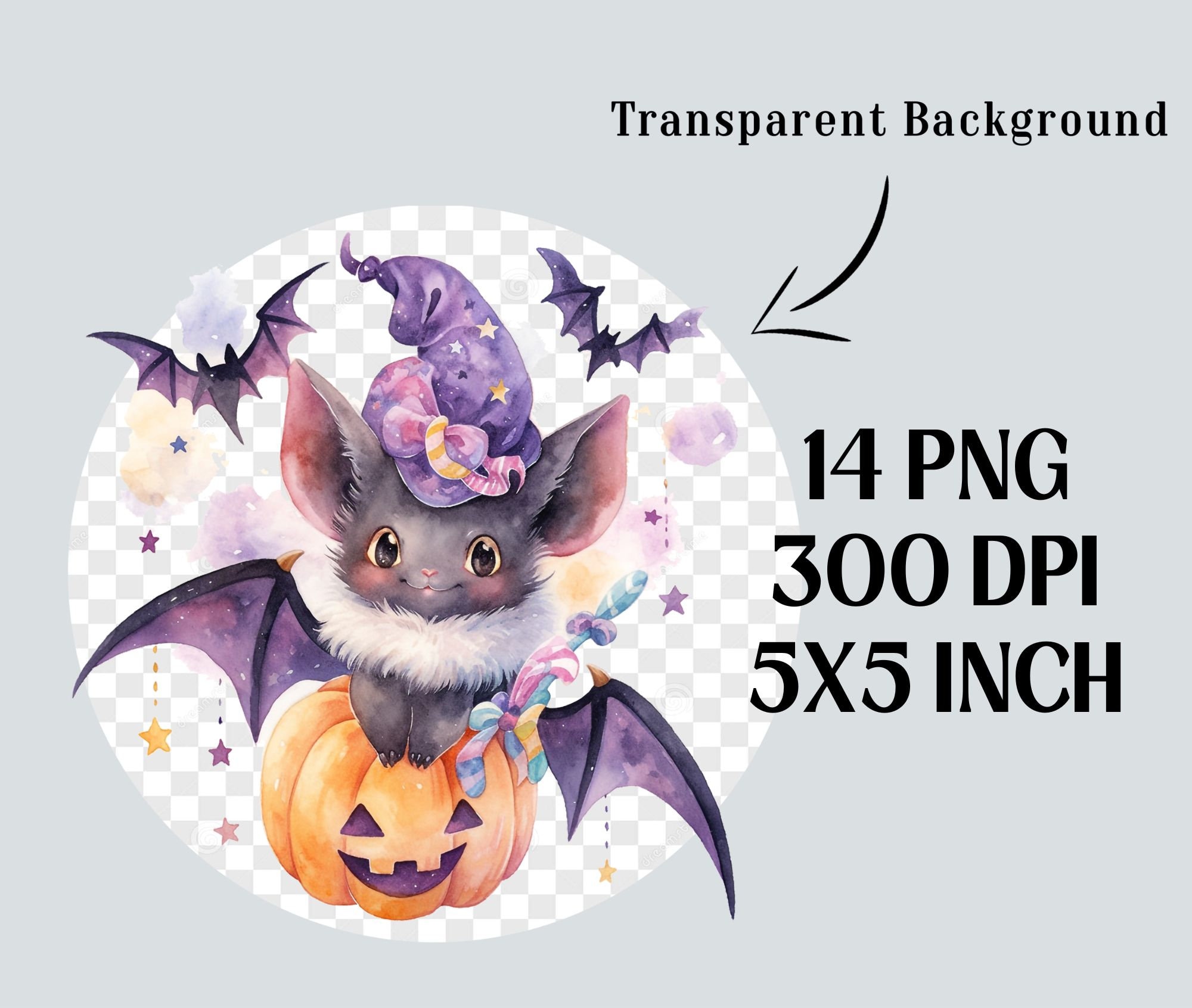 Cute Halloween Bat Clipart Halloween Pumpkin Bat Watercolor - Etsy