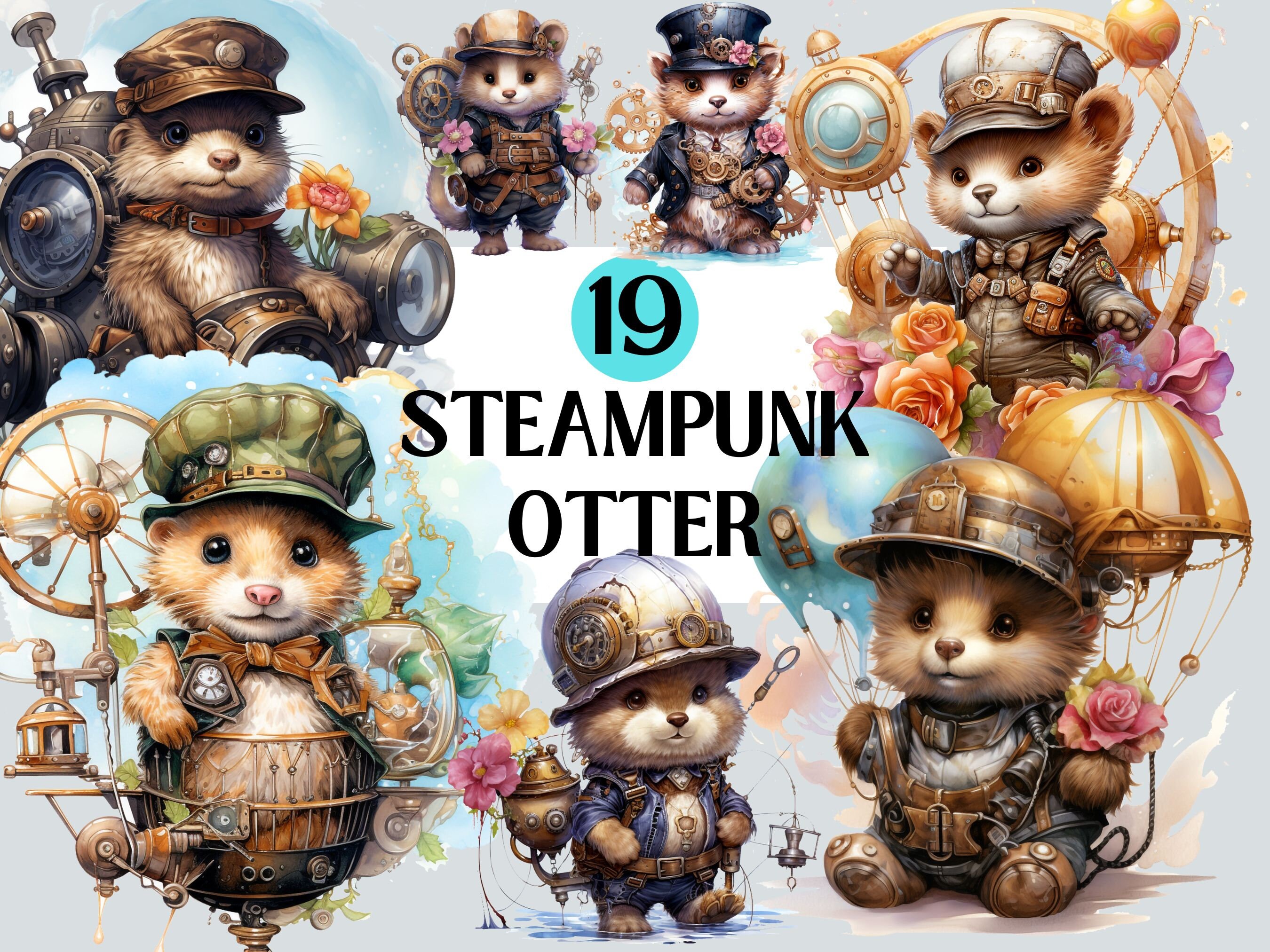 Steampunk Otter Bundle, PNG Steampunk Cliparts, Junk Journal ...