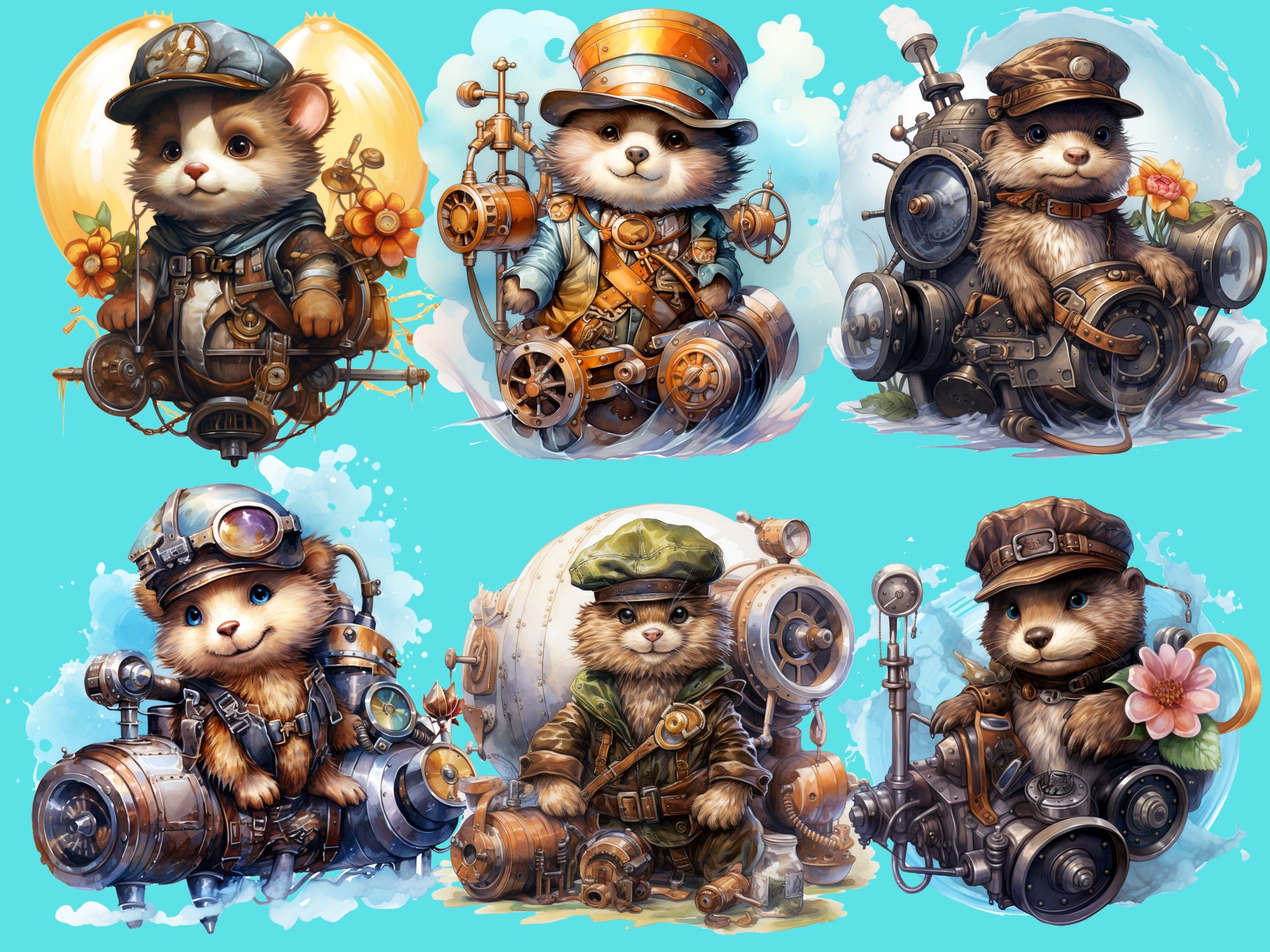 Steampunk Otter Bundle, PNG Steampunk Cliparts, Junk Journal ...