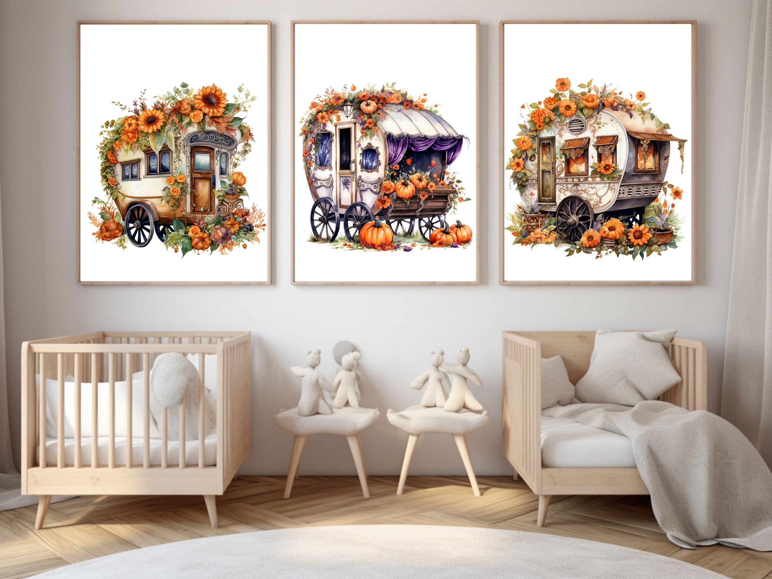 Autumn Caravan Watercolor Clipart, Halloween Caravan Clipart PNG ...