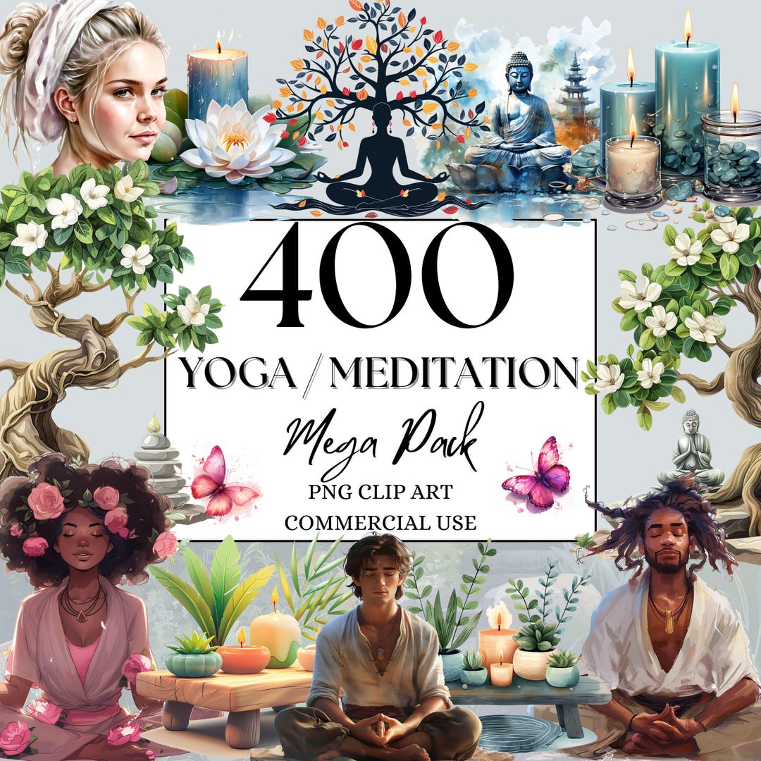 400 Watercolor Yoga Lover Clipart Bundle, Meditation Clip Art, Self ...