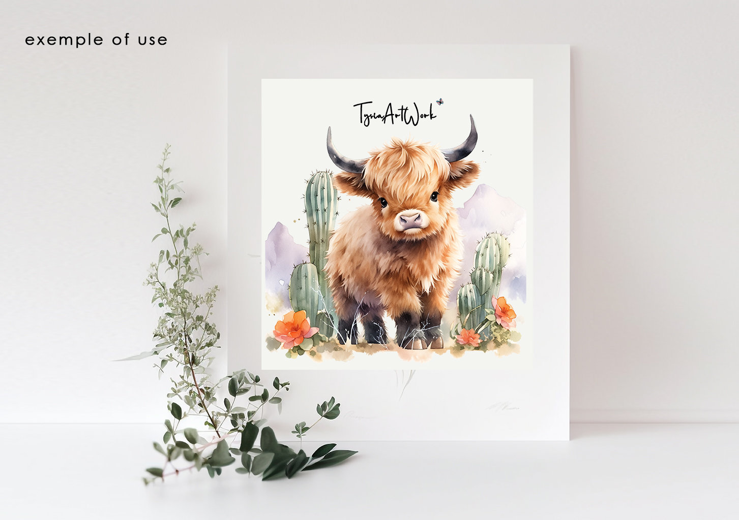 Highland Cow With Cactus Clipart Cactus Highland Cow Clipart Watercolor ...