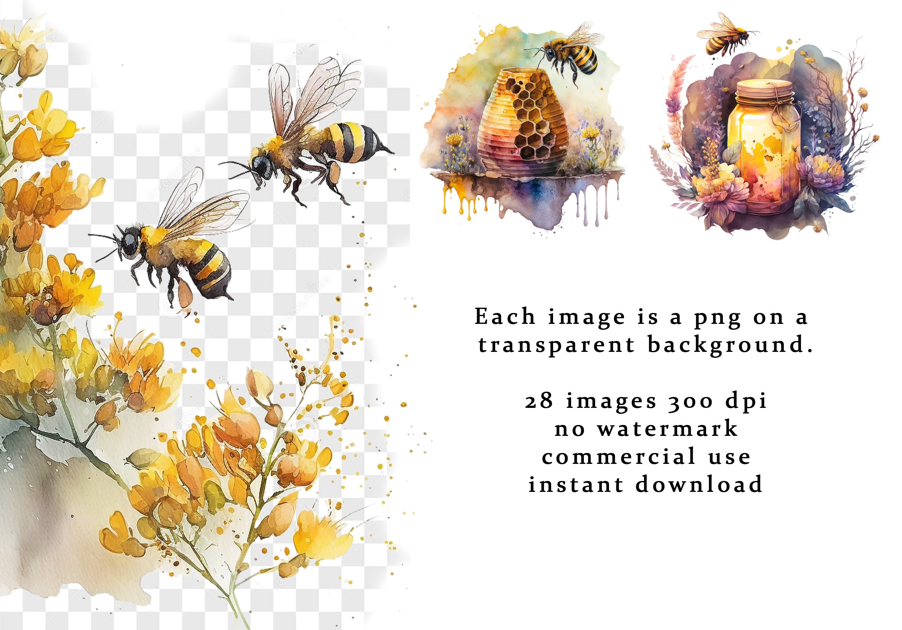 Watercolor Honey Bee Bee Clipart Bee PNG Bee Art Bee - Etsy