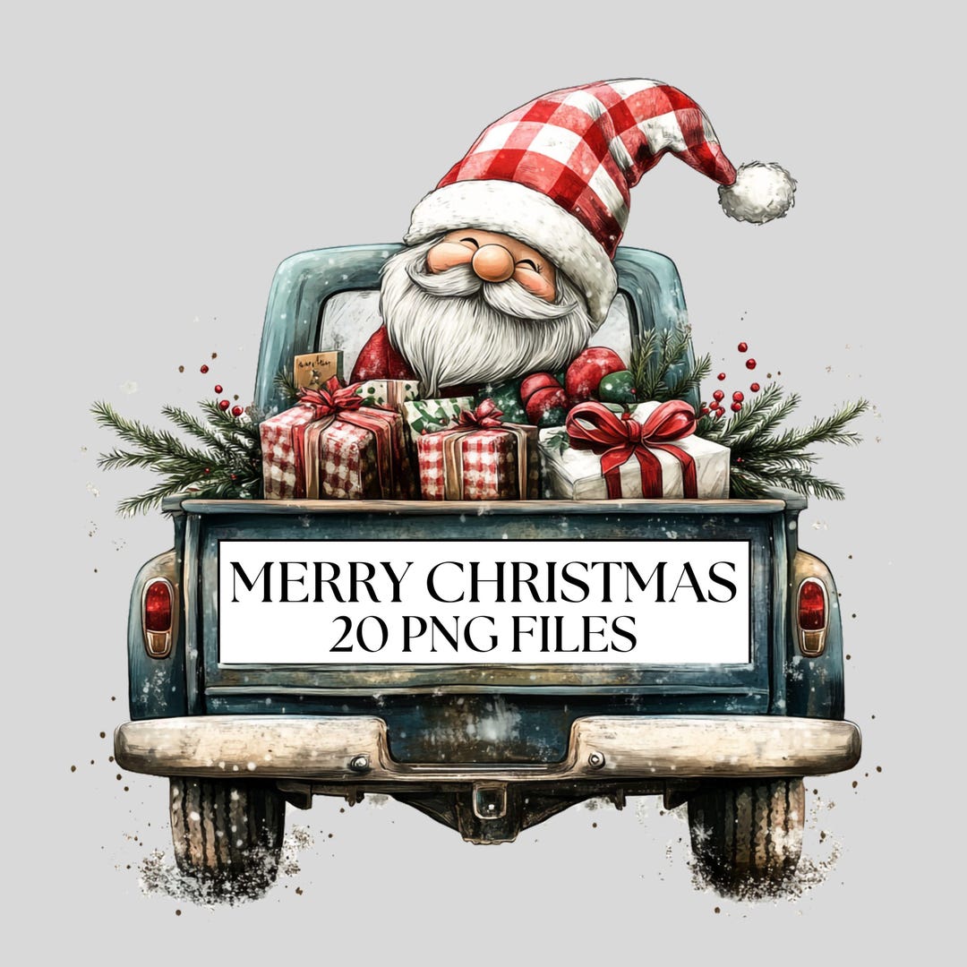 20 Santa Truck Clipart, Watercolor Christmas Gnome Clipart, Christmas ...