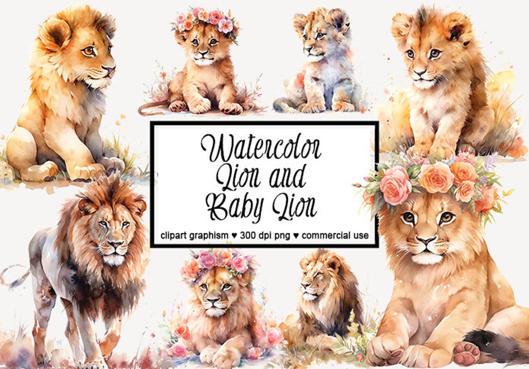 Lion Clipart Watercolor Baby Lion Clipart Flowers Lion Clipart Baby ...