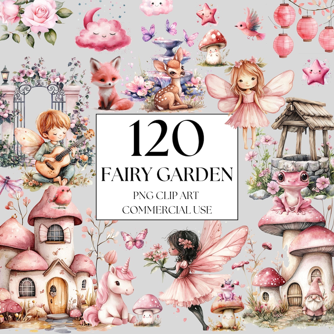 Watercolor Fairy Clipart, Pink Fairy PNG, Fairy Garden, Mushroom ...