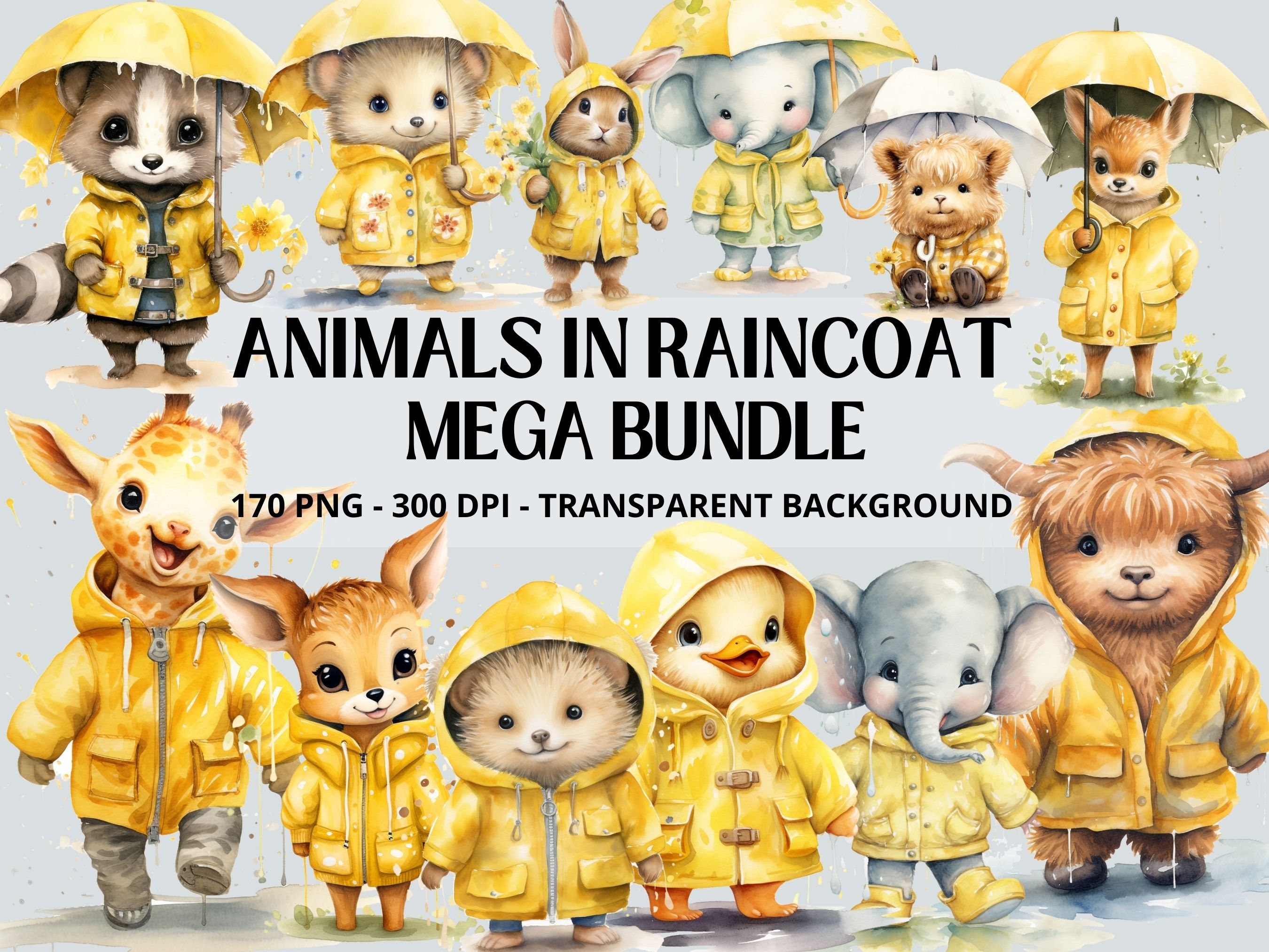 Animals in Raincoat Clipart Animals in Raincoat Baby Animals - Etsy
