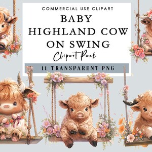 Baby Highland Cow on Swing Clipart Swing Highland Cow Clipart ...