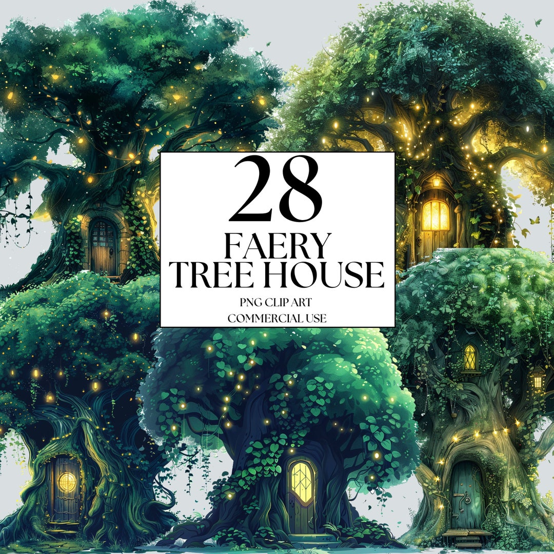 Fairy Tree House Clipart, Enchanted Forest Clipart, Woodland Fairy Tree ...