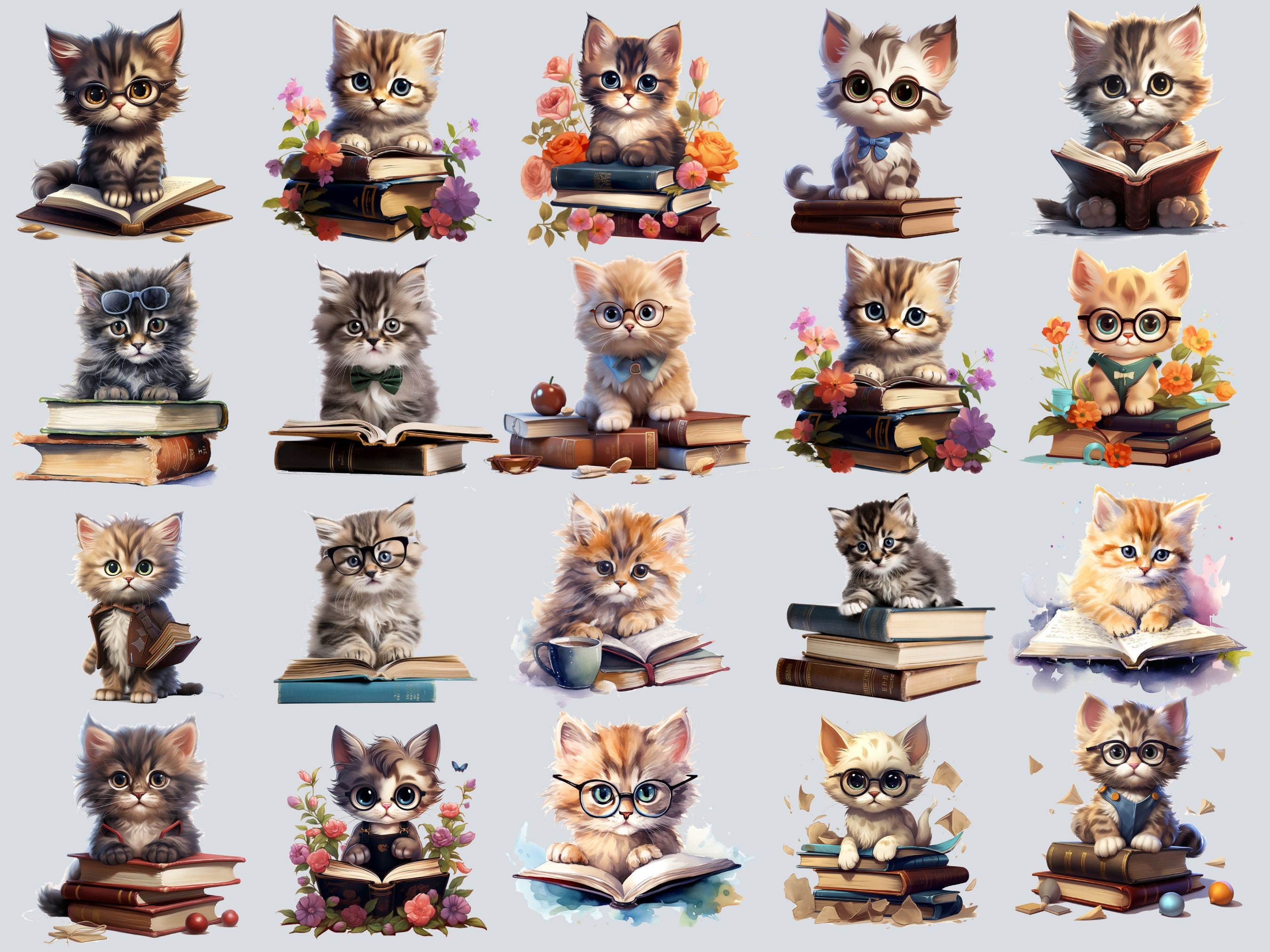 50 Cat Clipart Design Bundle Funny Cats PNG Cat Illustrations - Etsy