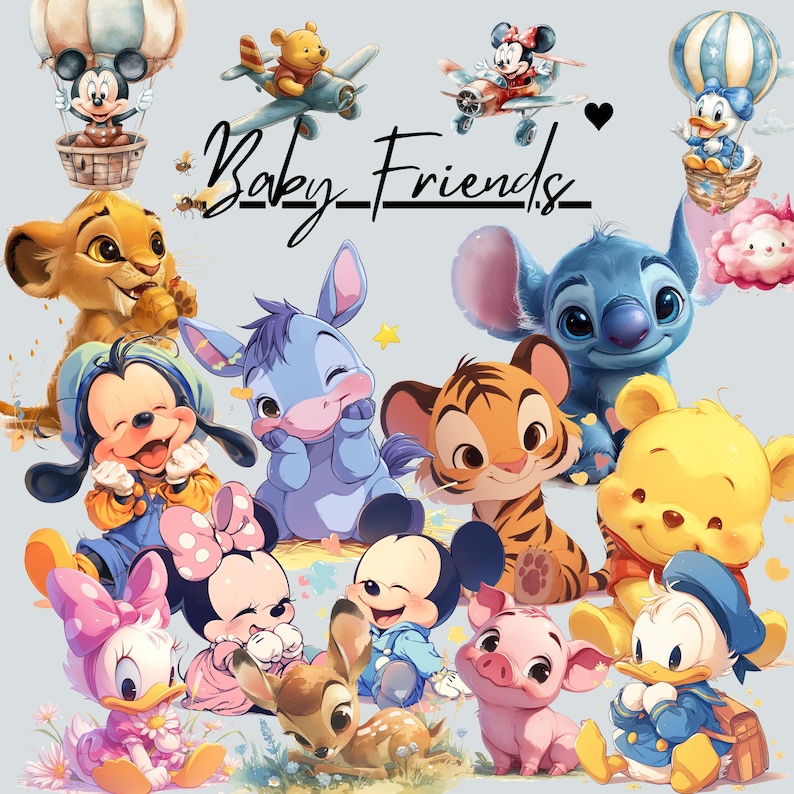 Baby Friends Clipart Megapack of 1600 PNG, Watercolor Birthday Party ...