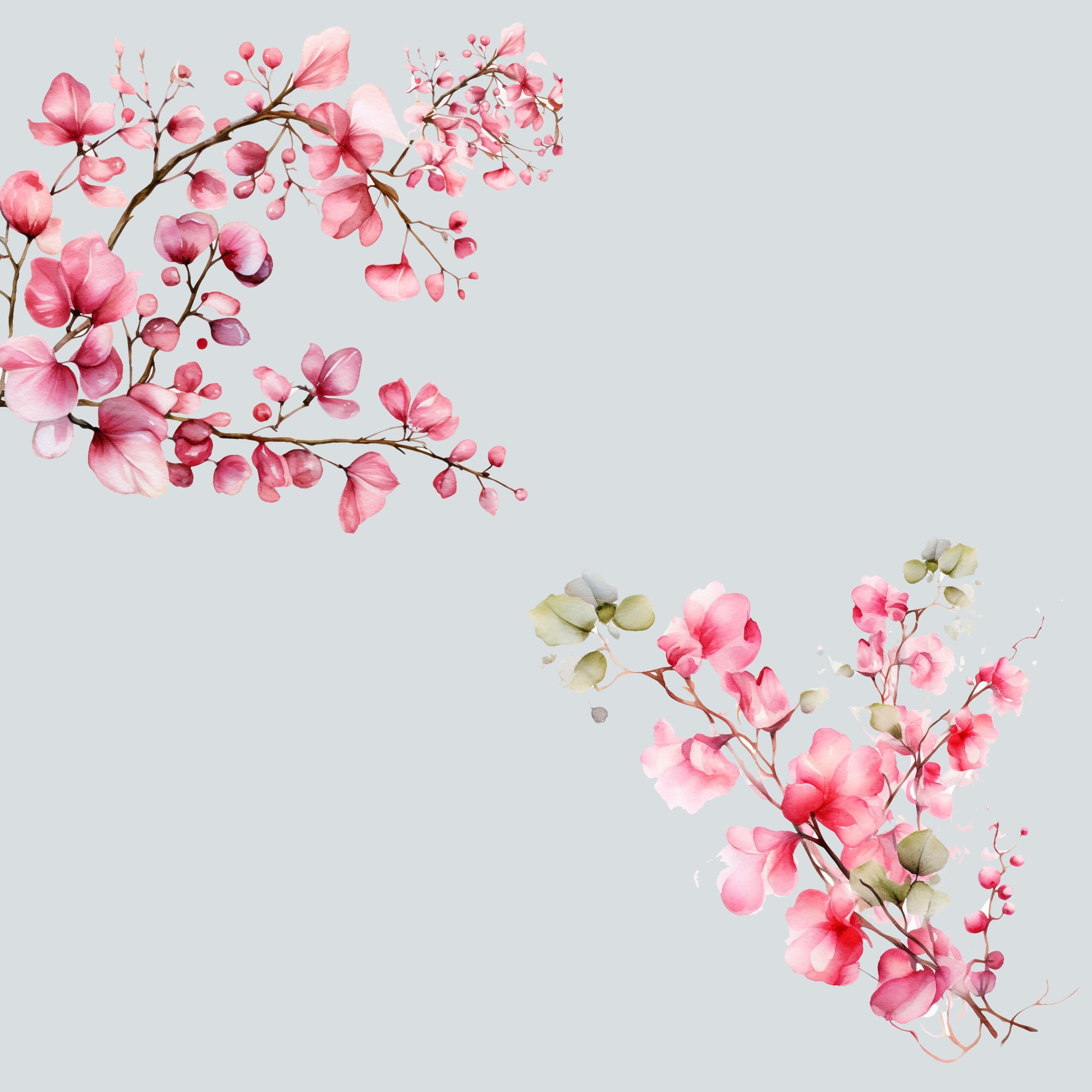 Pink Ivy Flower Watercolor Clipart Boho Minimalist Wedding - Etsy