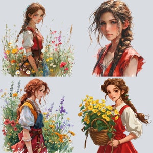 Aerith Clipart, Watercolor Aerith Clipart, Flower Girl Clipart, Yellow ...