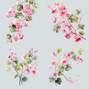 Pink Ivy Flower Watercolor Clipart, Boho Minimalist Wedding Invitation ...