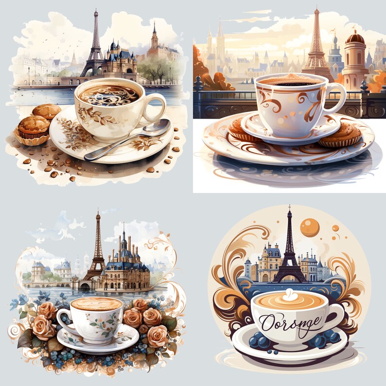 Cute Paris Cafe Clipart PNG Watercolor Coffee Shop Clipart - Etsy