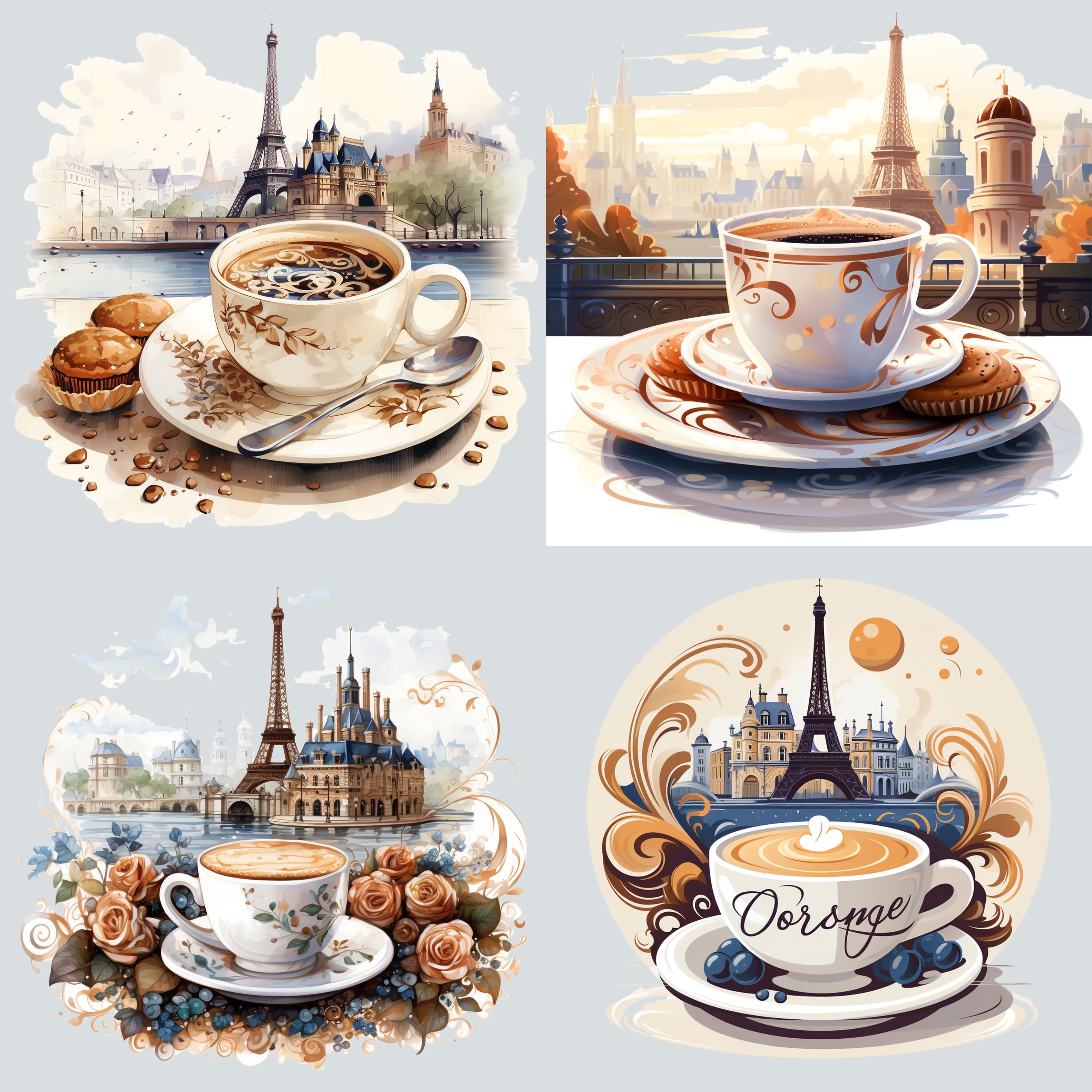 Cute Paris Cafe Clipart PNG Watercolor Coffee Shop Clipart - Etsy