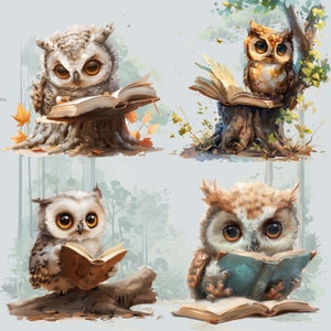 Woodland Owl Clipart, Owl Reading Clipart, Enchanted Forest Clipart ...