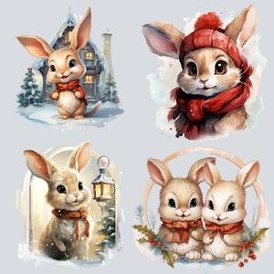 Christmas Bunny Clipart, Watercolor Christmas Rabbit PNG, Christmas ...
