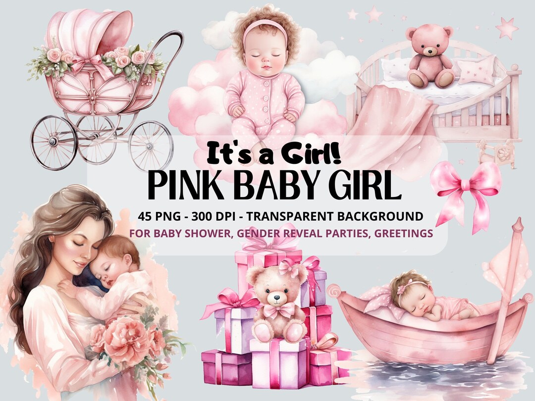 Baby Girl Bundle, Watercolor Clipart,baby Shower, Newborn Baby, Clipart ...