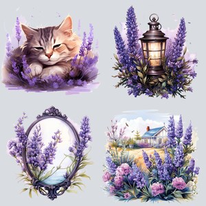 Lavender Flower Watercolor Clipart Bundle - 45 PNG Summer Lavender ...