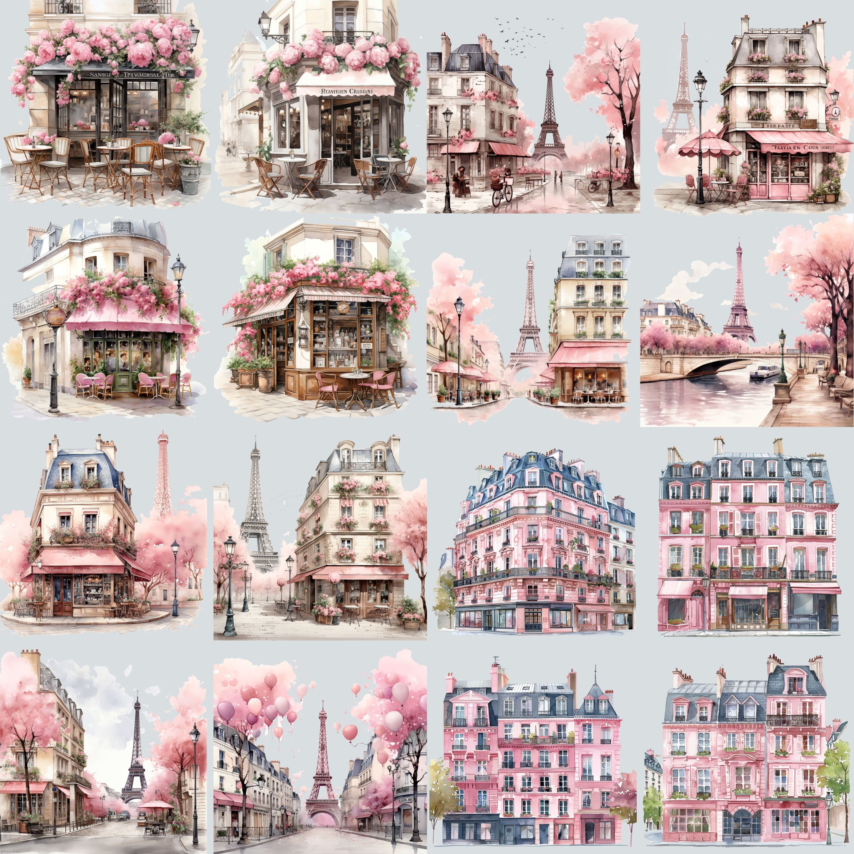 Pink Paris Clipart, PNG Watercolor Romantic Paris French Clipart Haute ...