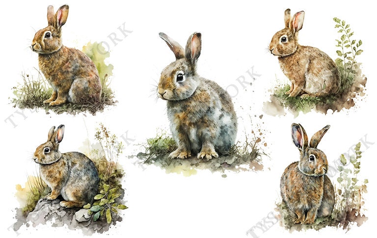 Woodland Rabbit Clipart Watercolor Woodland Baby Animals - Etsy