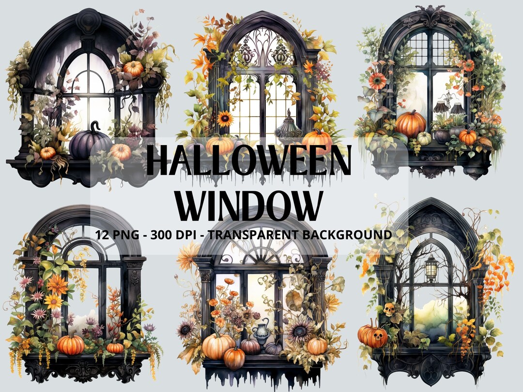 Halloween Window Pumpkin Watercolor Clipart, Halloween Pumpkin Clipart ...