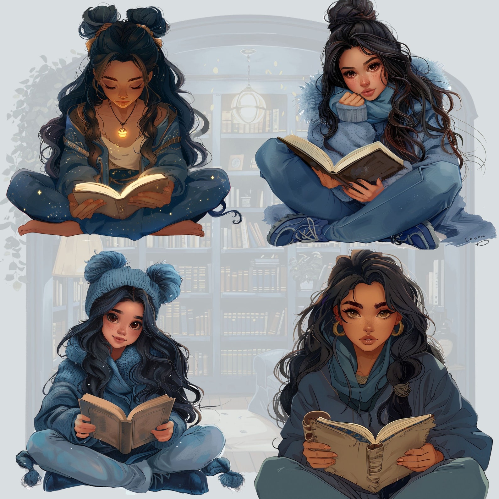 Watercolor Cozy Clipart, Woman Clipart, Book Lover Clipart, Coffee ...