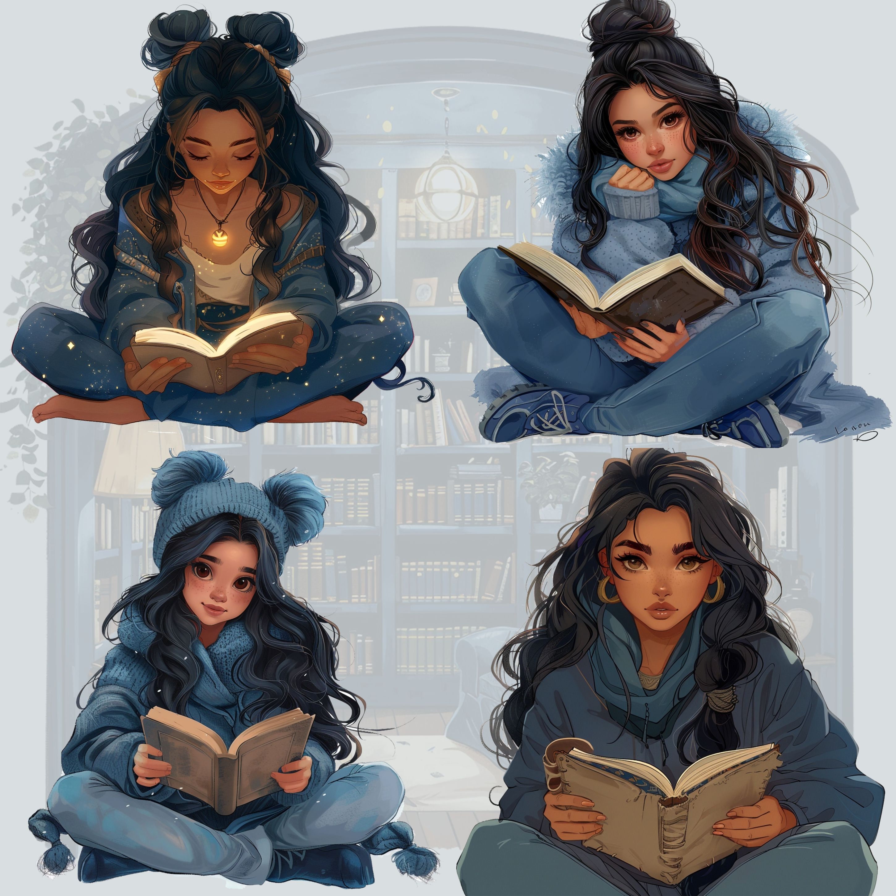 Watercolor Cozy Clipart, Woman Clipart, Book Lover Clipart, Coffee ...