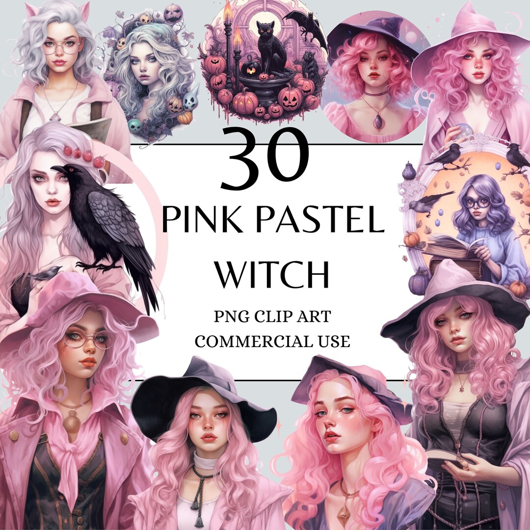 Pastel Witch Clipart, PNG, Full Commercial Use, Watercolor Fantasy ...