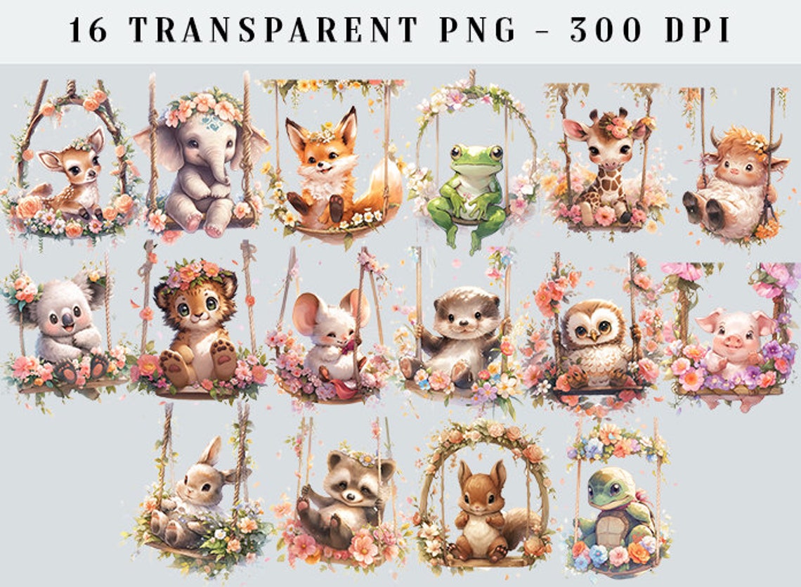 Baby Animals on Swings PNG Baby Animal on Swing Clipart Baby Animal ...