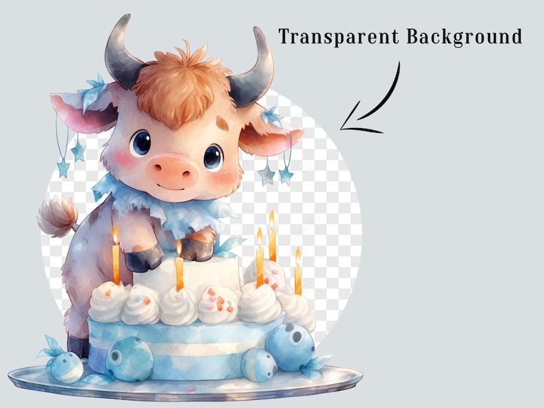 Highland Cow Baby Shower, Watercolor Clipart, Blue Baby Shower, Newborn ...