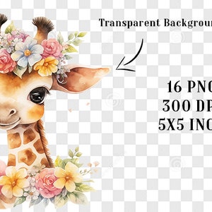 Giraffe Clipart Baby Giraffe Clipart Watercolor Giraffe Clipart Floral ...