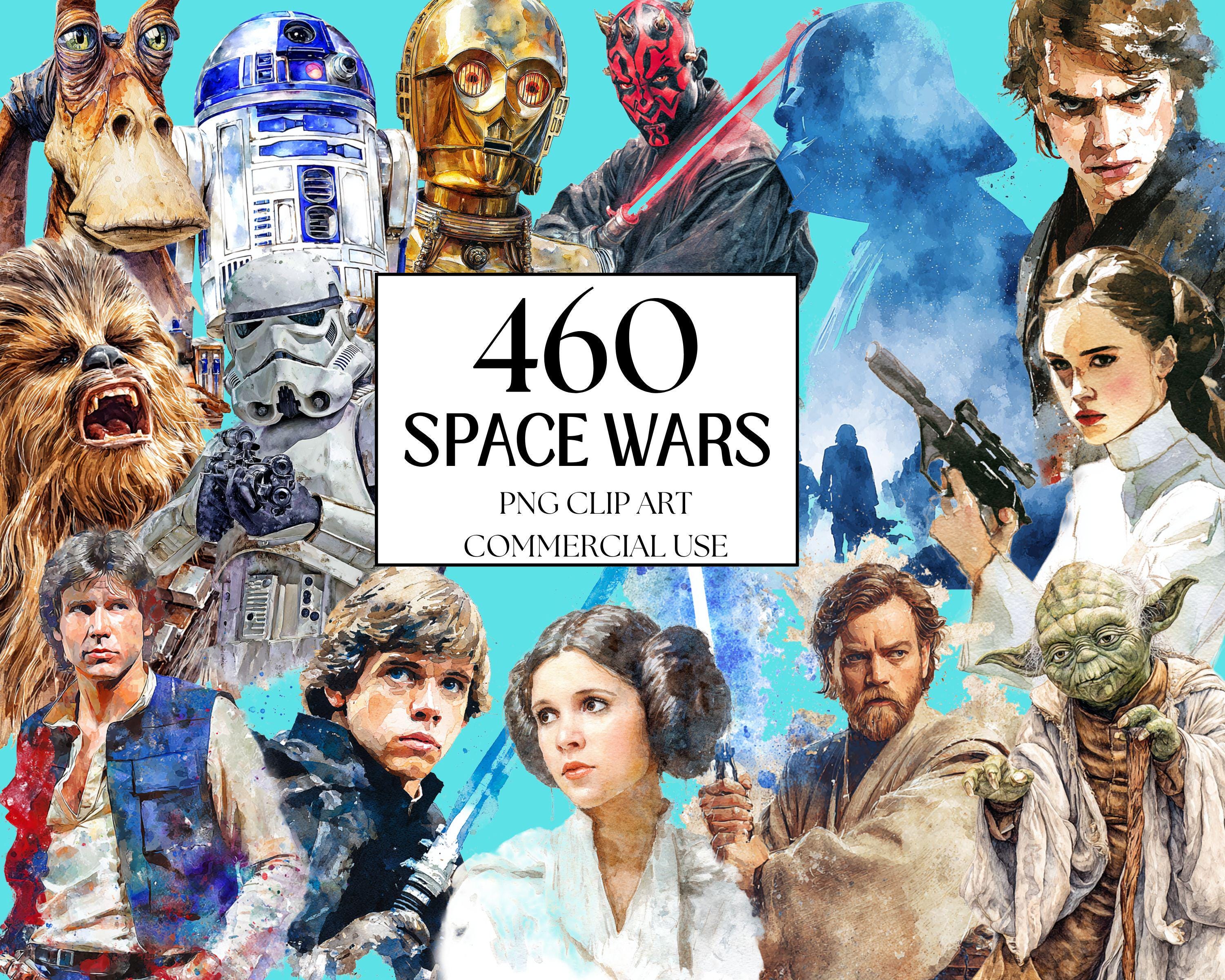 Watercolor Space Wars Clipart Set, Space Themed Clipart, Cute Jedi ...